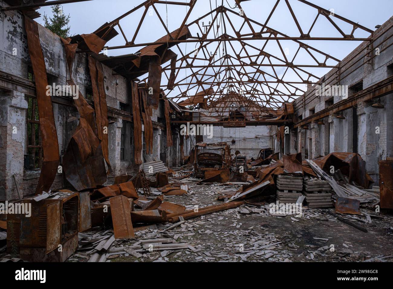 Kupiansk, Ukraine. 8th Oct, 2023. The interior of the bombed Kupiansk ...