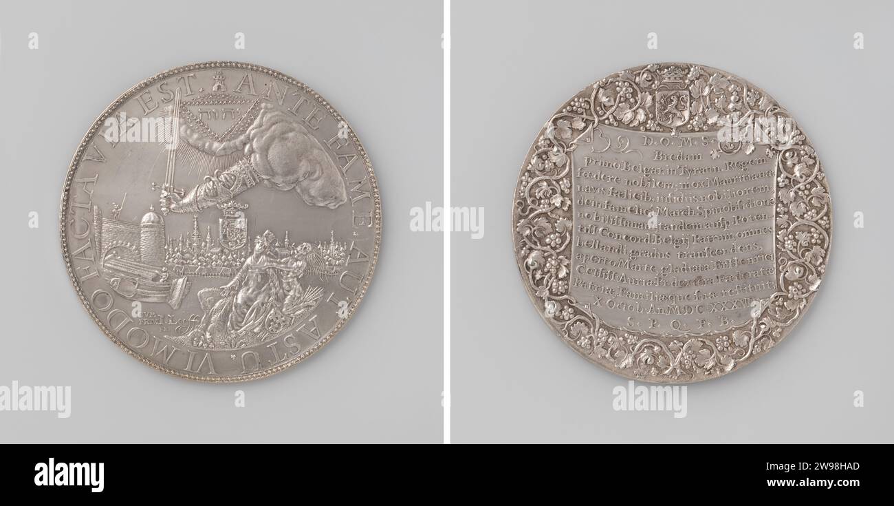 Intake of Breda by Frederik Hendrik, Johannes Looff, 1637 history medal ...