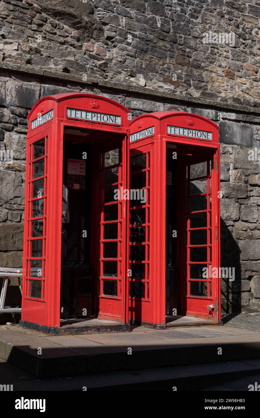 Iconic red telephone booths at Edinburgh Castle, Scotland, United ...