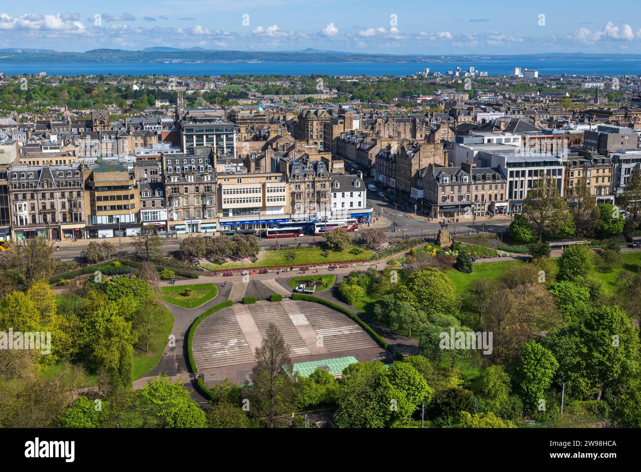 Edinburgh city cityscape with Ross Open Air Theatre in Princes Street ...