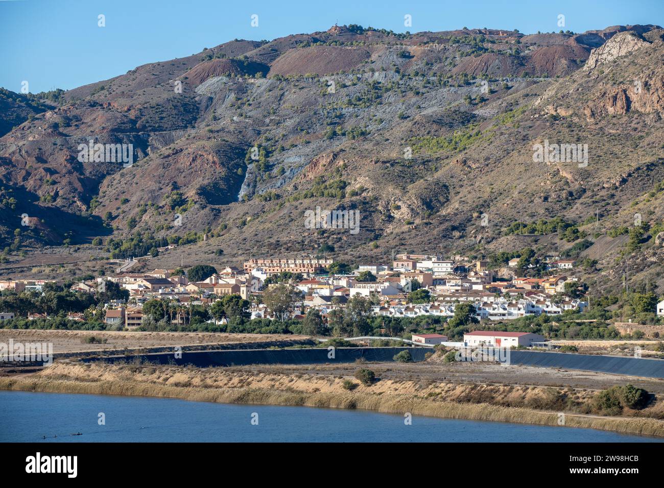 Aerial drone photo of the coastal town named Portman in the Costa ...