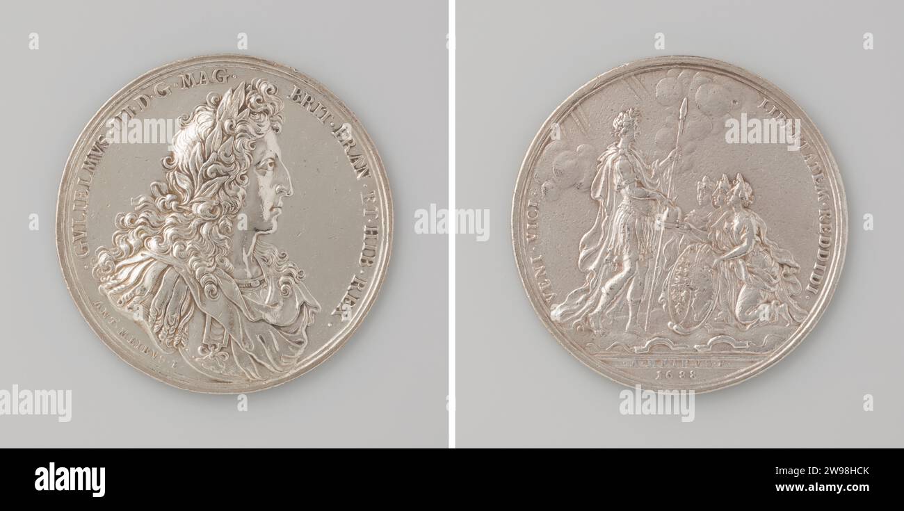 Kroon offered to Willem III, Anton Meybusch, 1688 history medal Silver ...