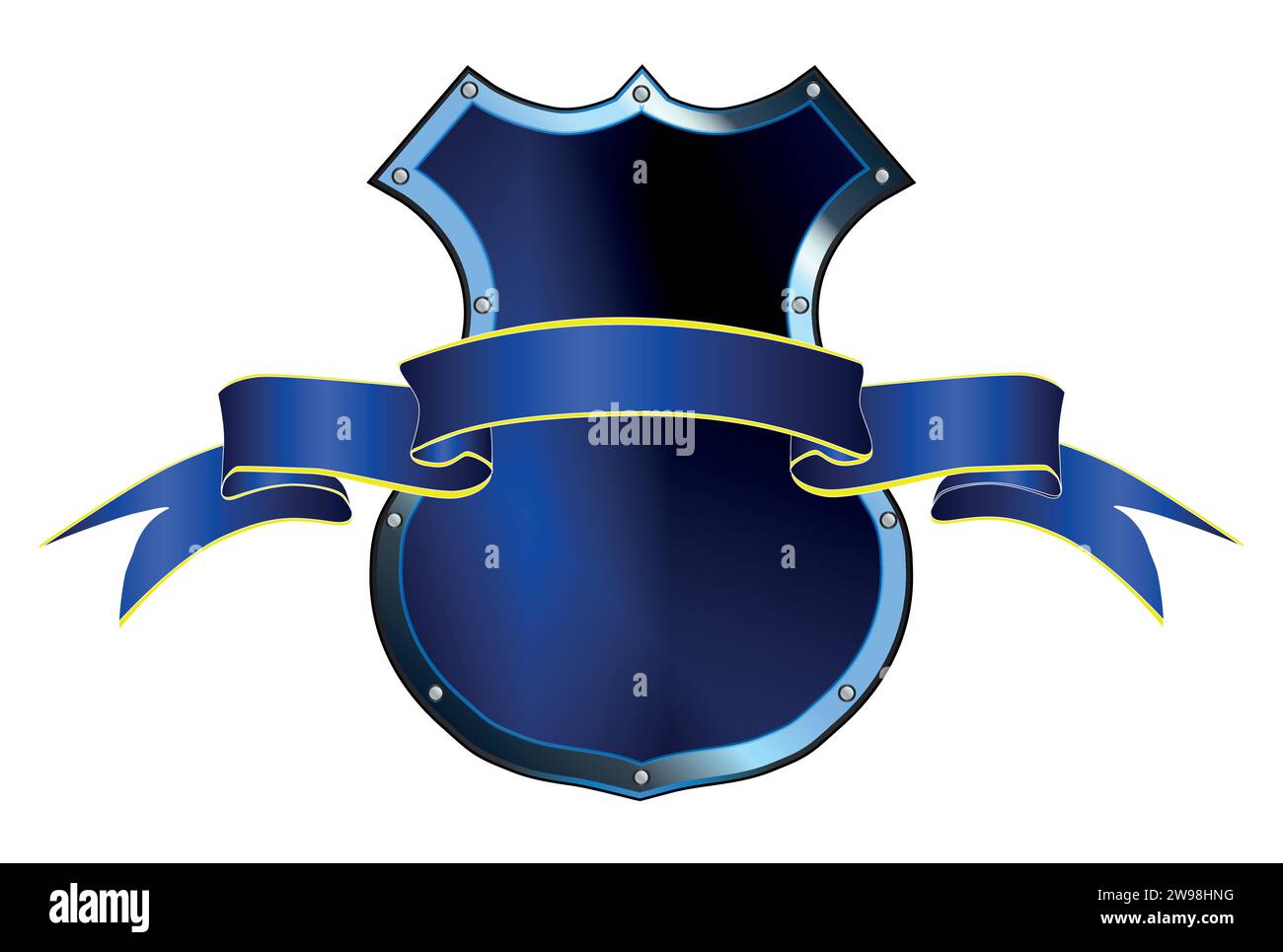 A blue and blank metal shield over a white background with blank ...