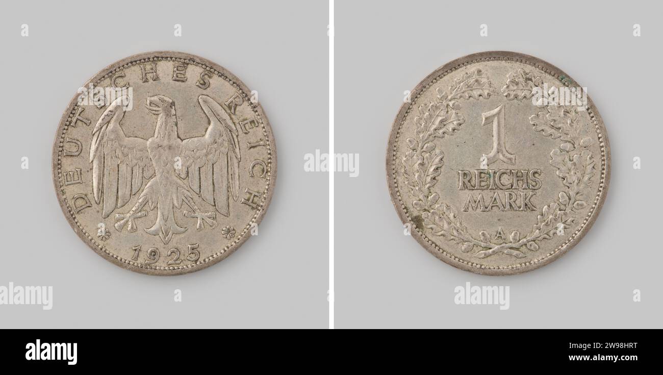 Reichsmark from Germany, 1925 ,, 1925 coin Silver coin. Front: ankle ...