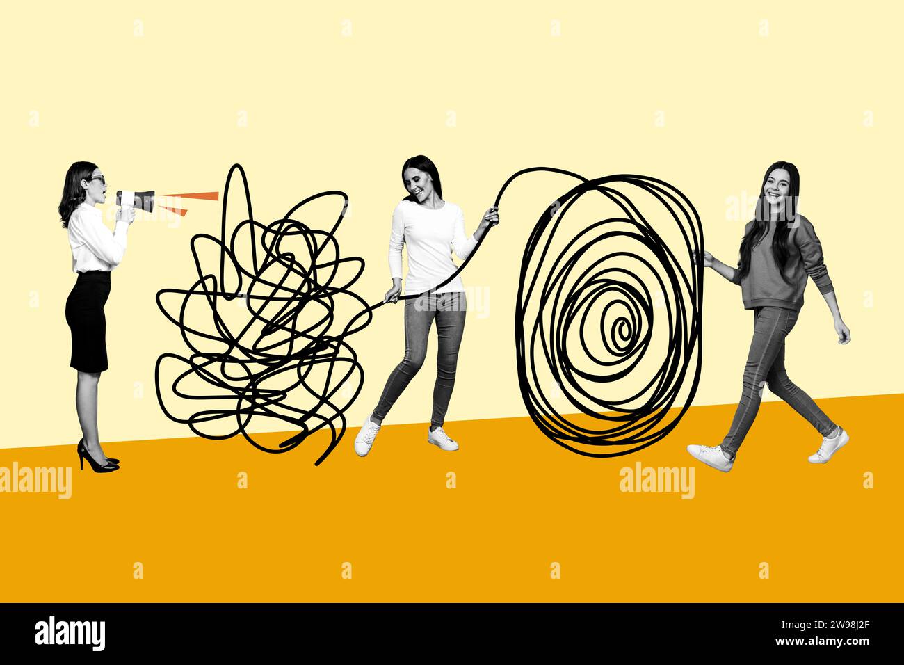 Artwork collage sketch of people solving working tasks dilemmas ...