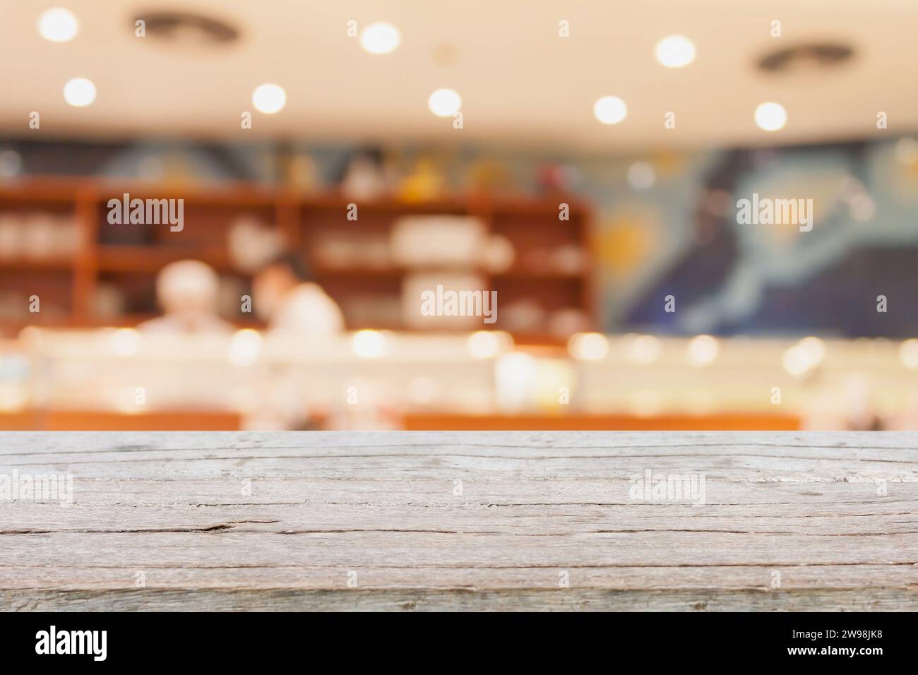 wood table with japanese restaurant interior blurred background Stock ...