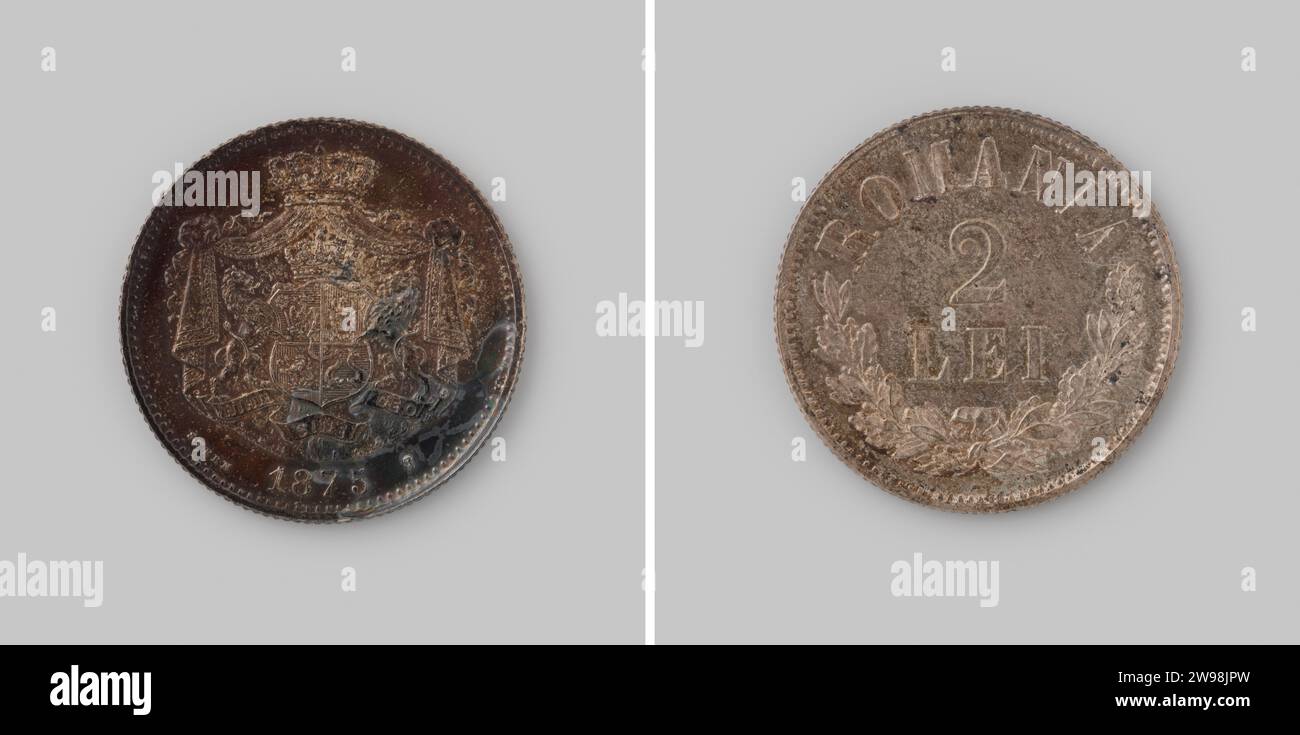 2 Lei from Romania of Vorst Carol I, 1875 ,, 1875 coin Silver coin ...