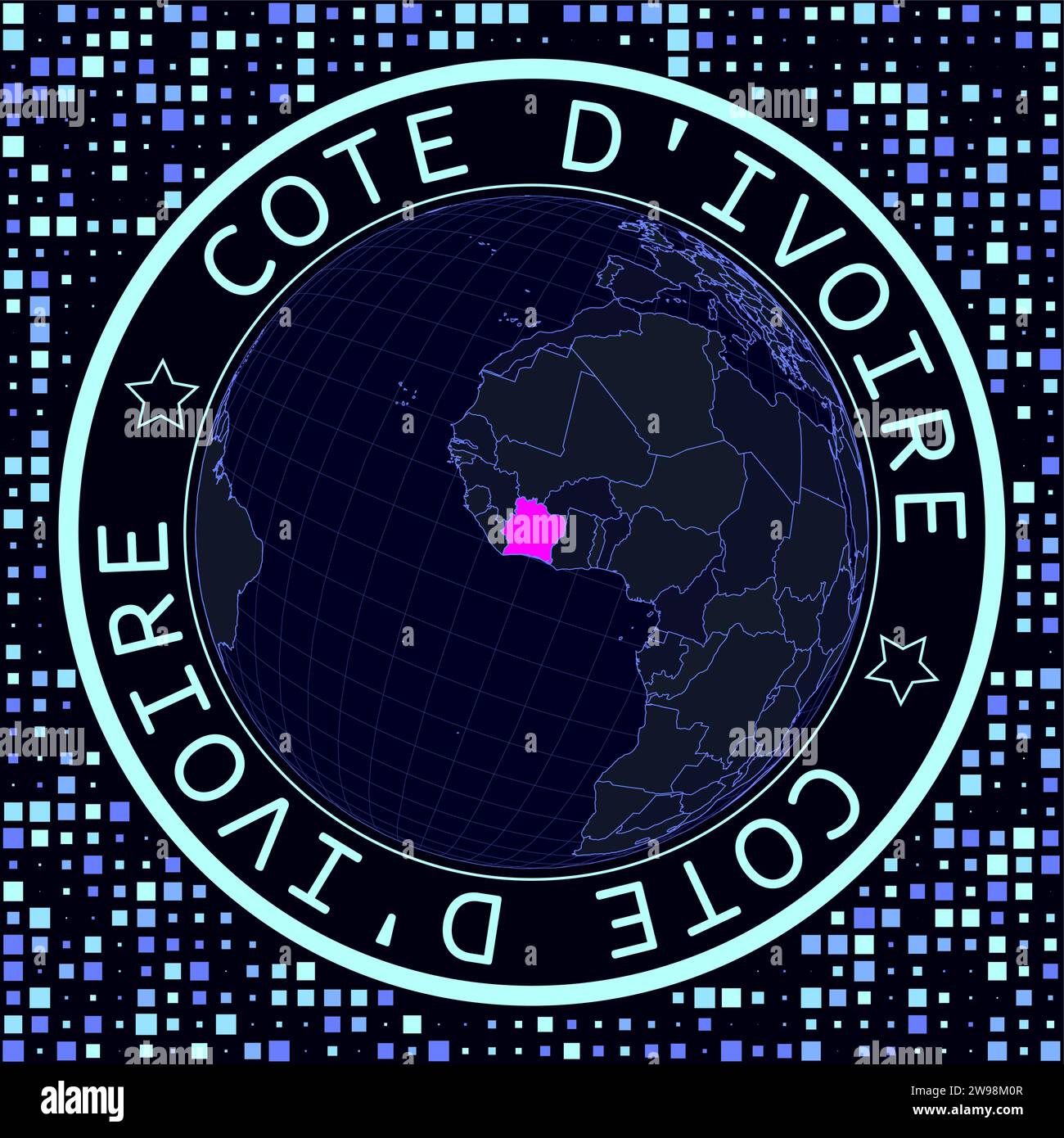 Ivory Coast on globe vector. Futuristic satellite view of the world ...