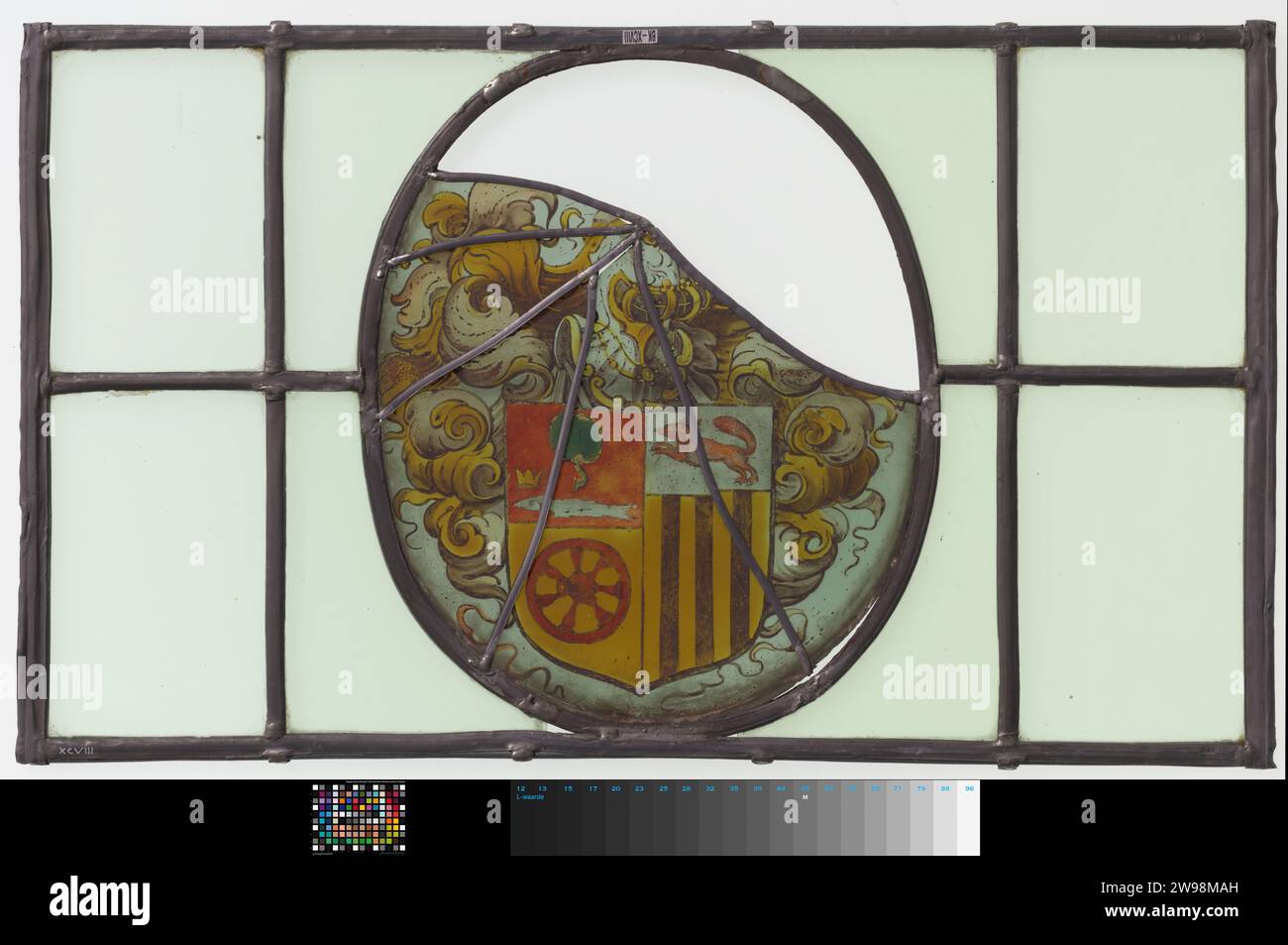 Window with a fox, tree and wheel, anonymous, 1700 - 1900 in the coat ...