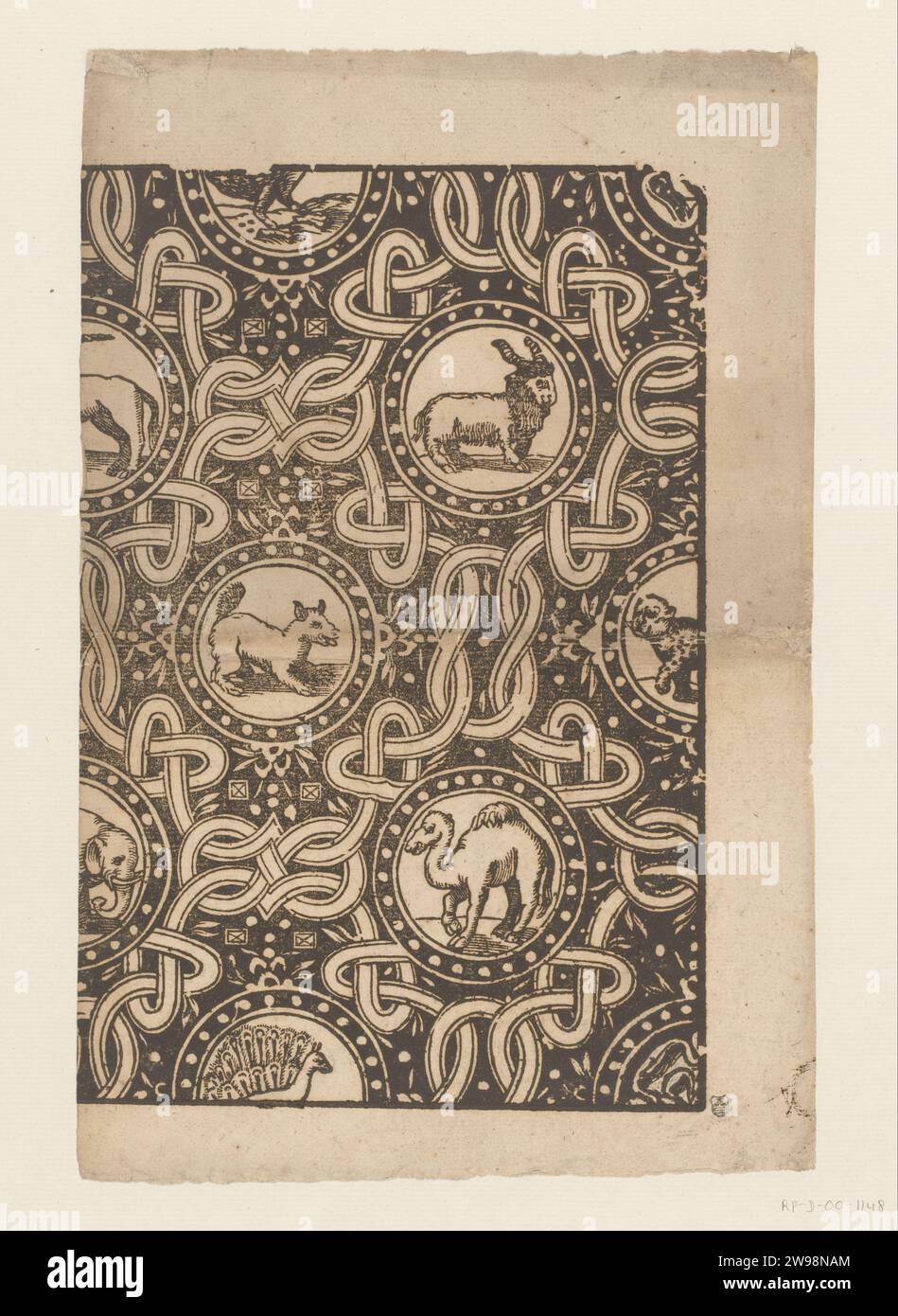 Medallions with animals between band work, anonymous, 1550 - 1650 print ...