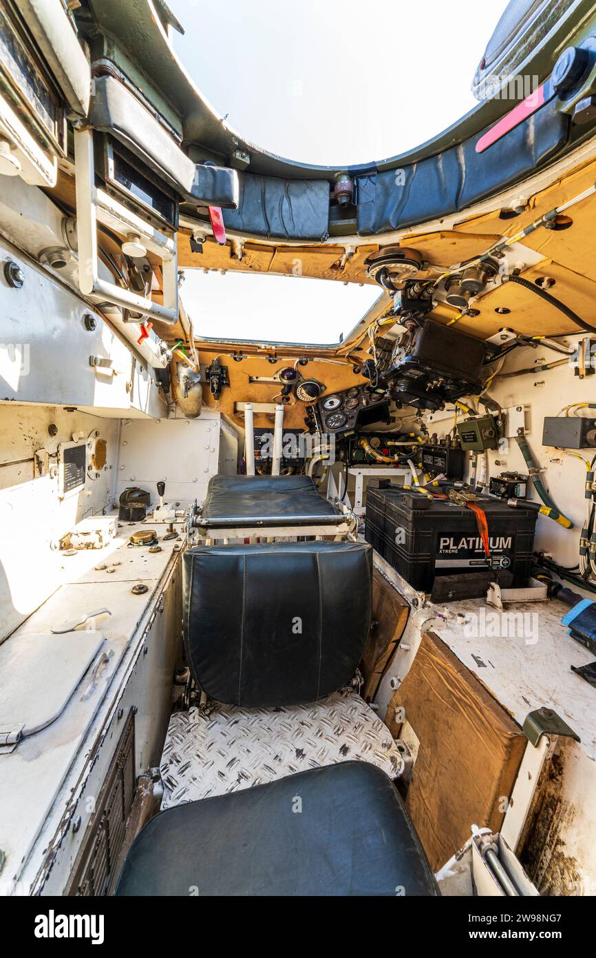 Interior of a decommissioned F432 armoured personal carrier. Looking ...