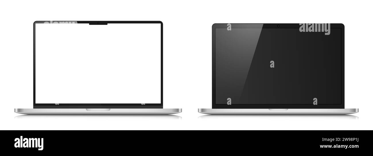 A set of realistic laptop layouts in a silver metal case with ...