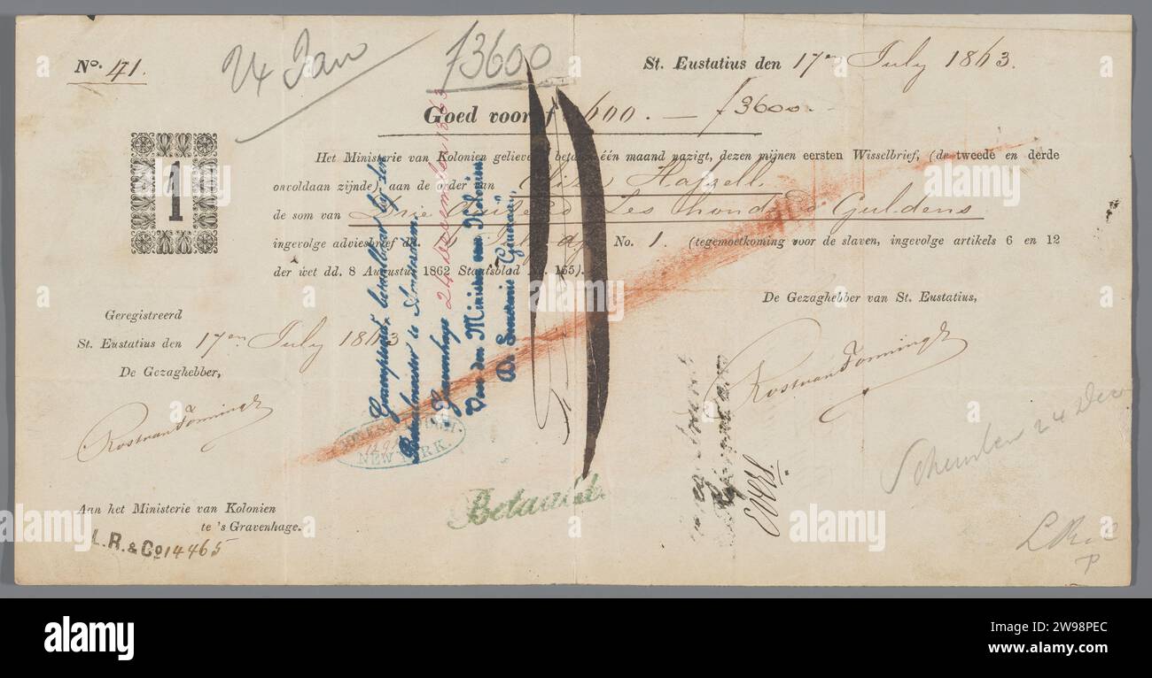 Exchange letter for Elize Hassel, slave holder on Sint Eustatius ...