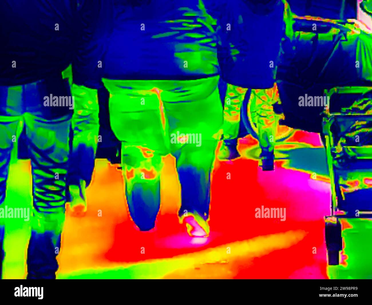 Thermography, image taken with a thermal imaging camera, person with ...