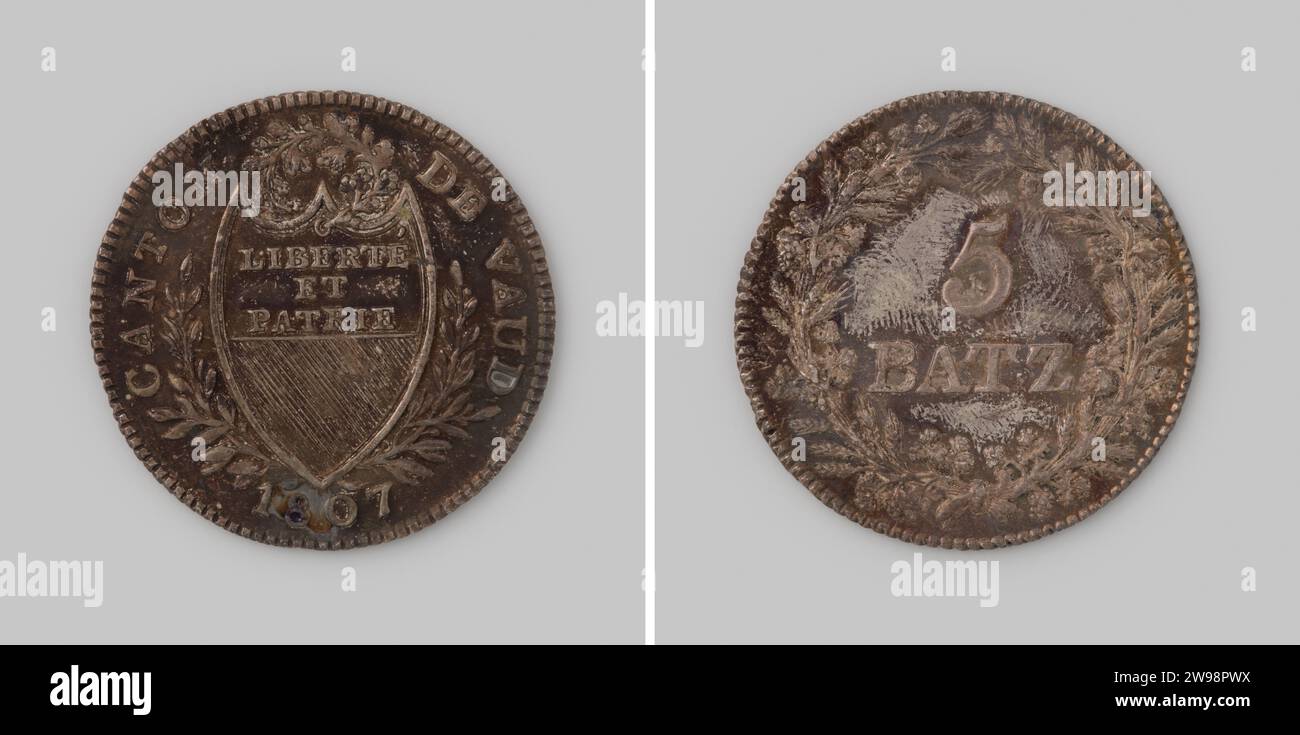 5 Batz from the canton Vaud, 1807 ,, 1807 coin Silver coin. Front ...