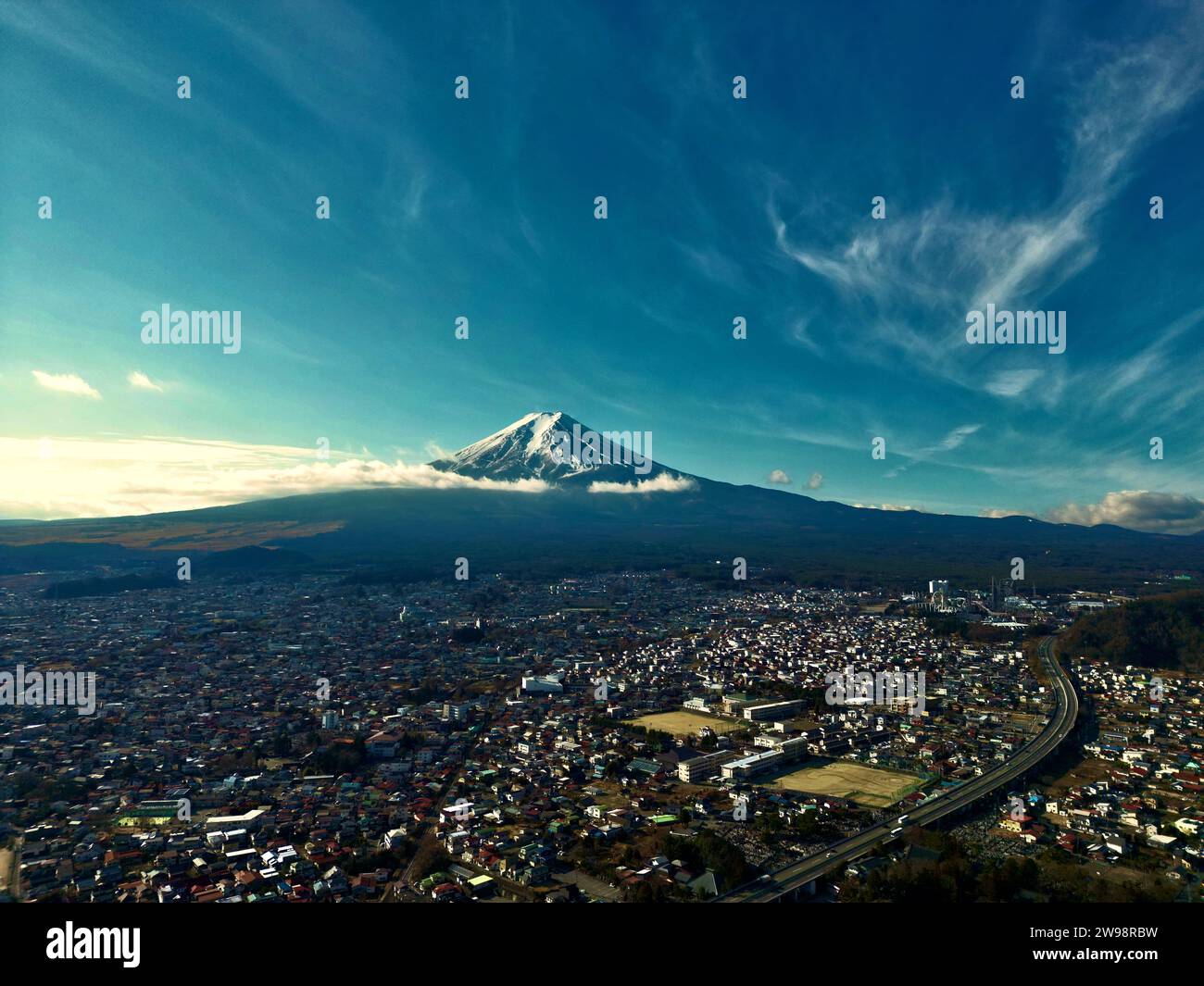 Drone photography of the most famous Japanese mountain, Mount Fuji ...