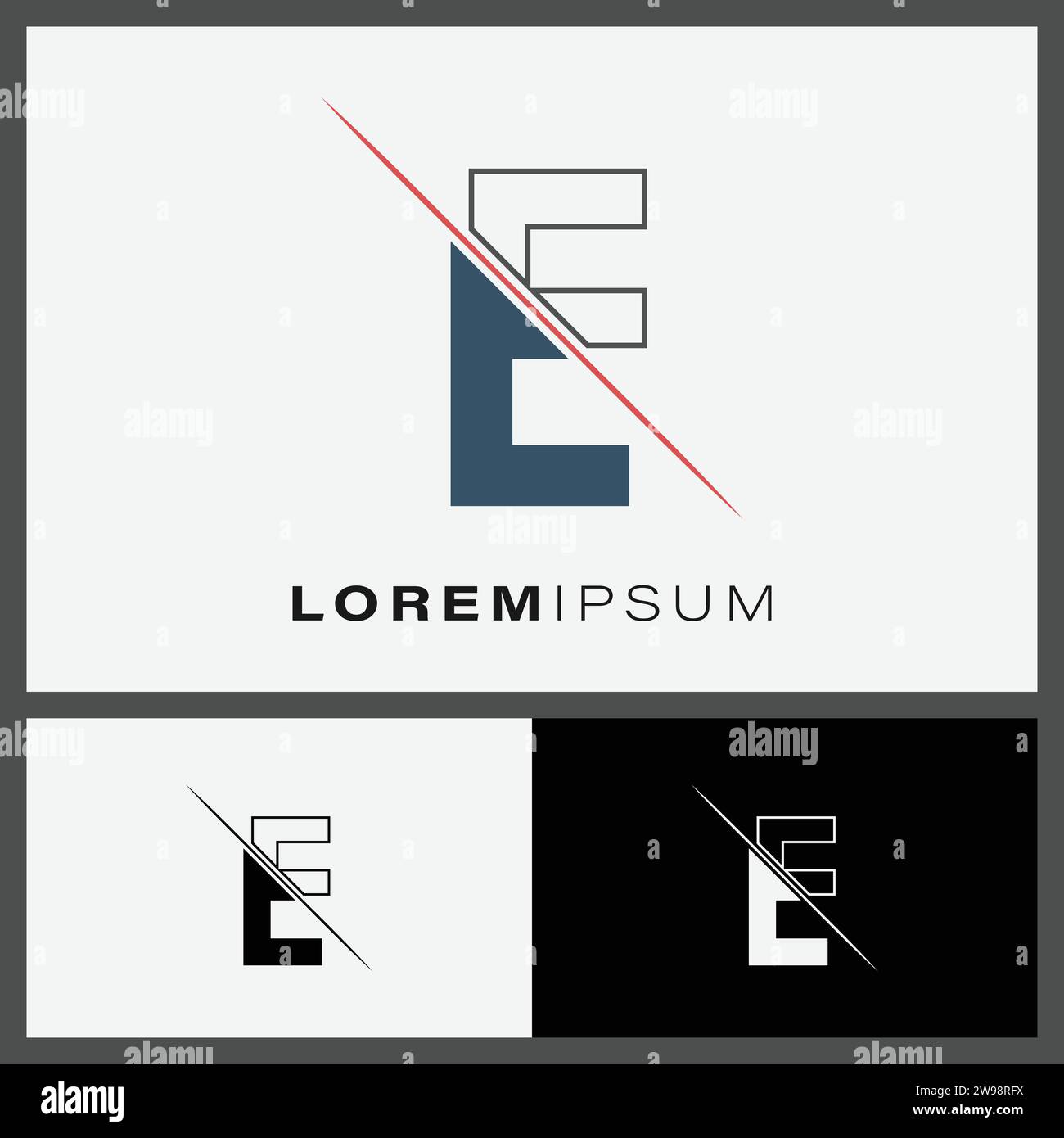 Letter E cutting logo icon with line cut in the middle. Creative ...