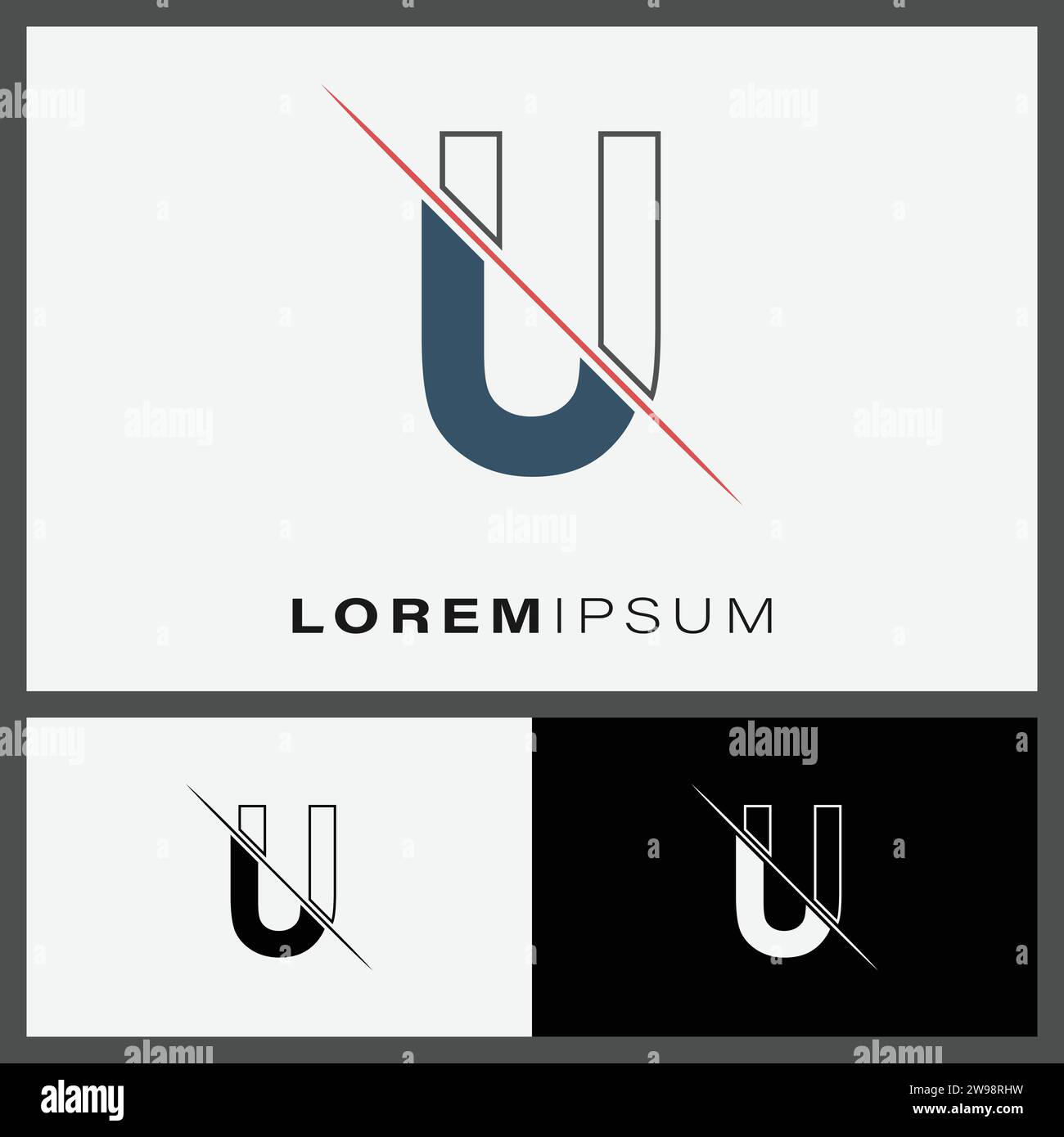 Letter U cutting logo icon with line cut in the middle. Creative ...