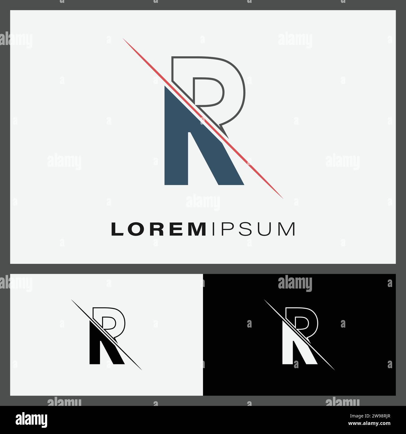 Letter R cutting logo icon with line cut in the middle. Creative ...