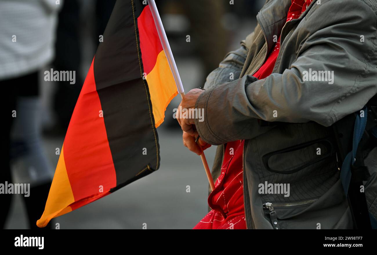 Deutschlandfahne, Teilnehmer einer AfD-Wahlkampfveranstaltung ...