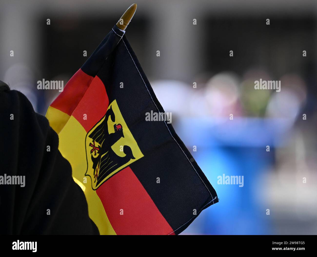 Deutschlandfahne, Teilnehmer einer AfD-Wahlkampfveranstaltung ...