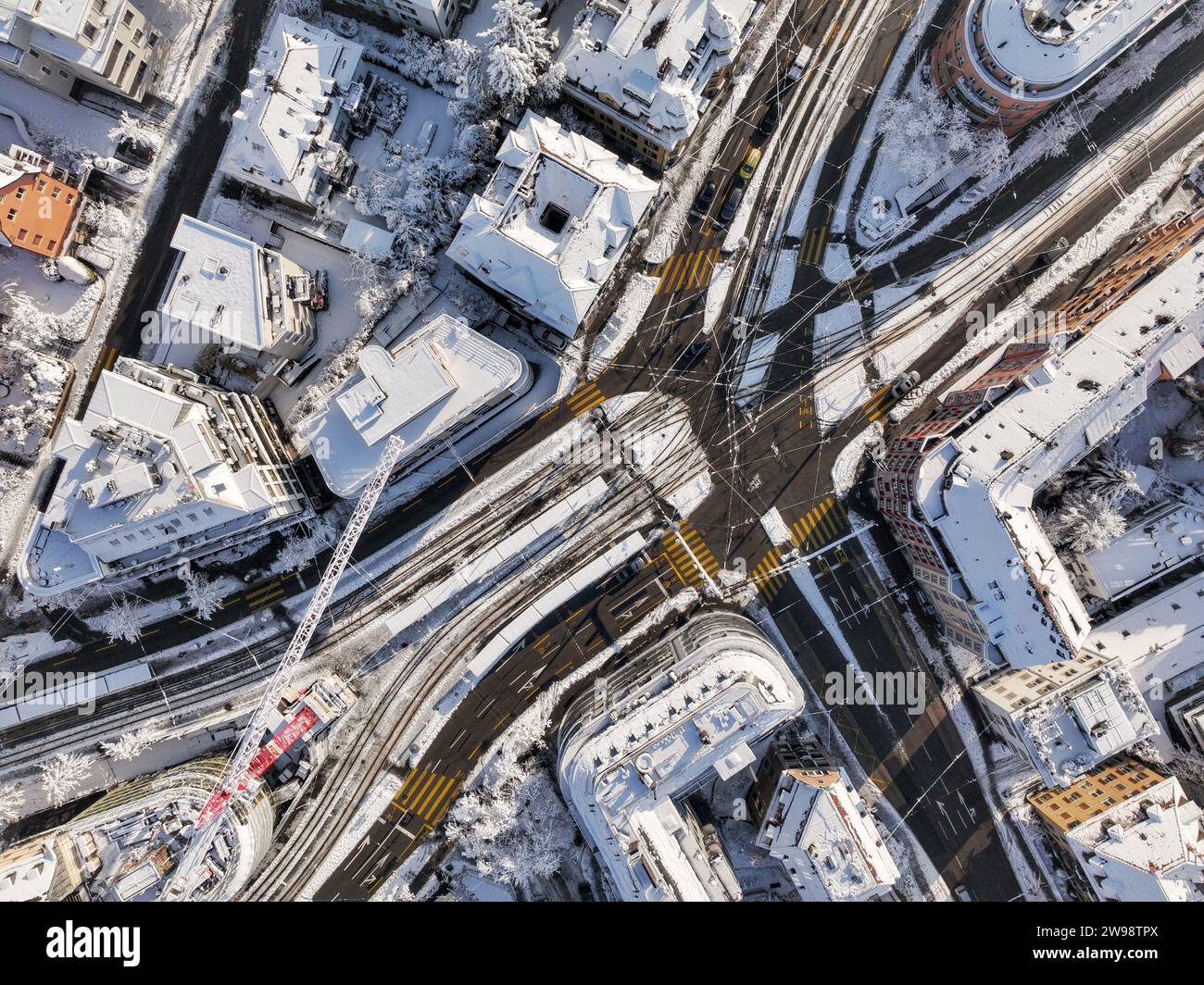 The city of Zurich after heavy snowfall in early December 2023 ...