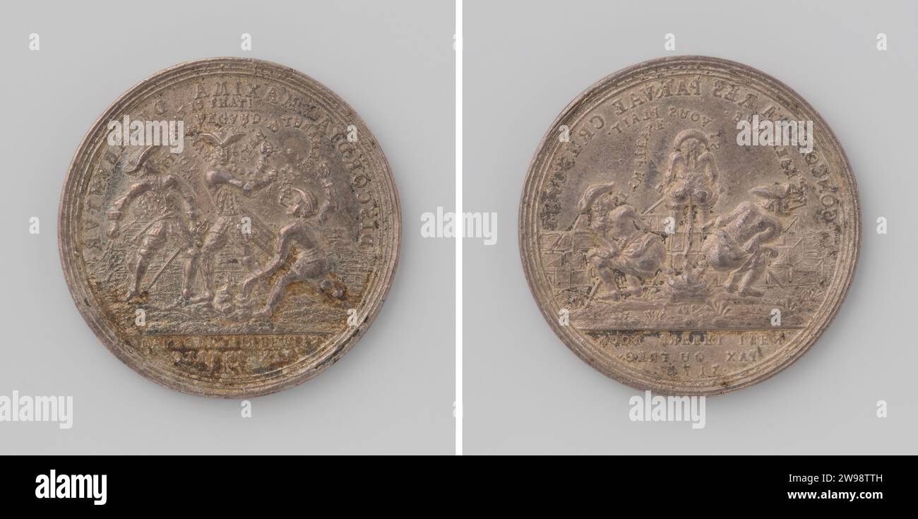 Peace of Utrecht, Anonymous, 1714 Silver medal. Front: an Englishman, a ...