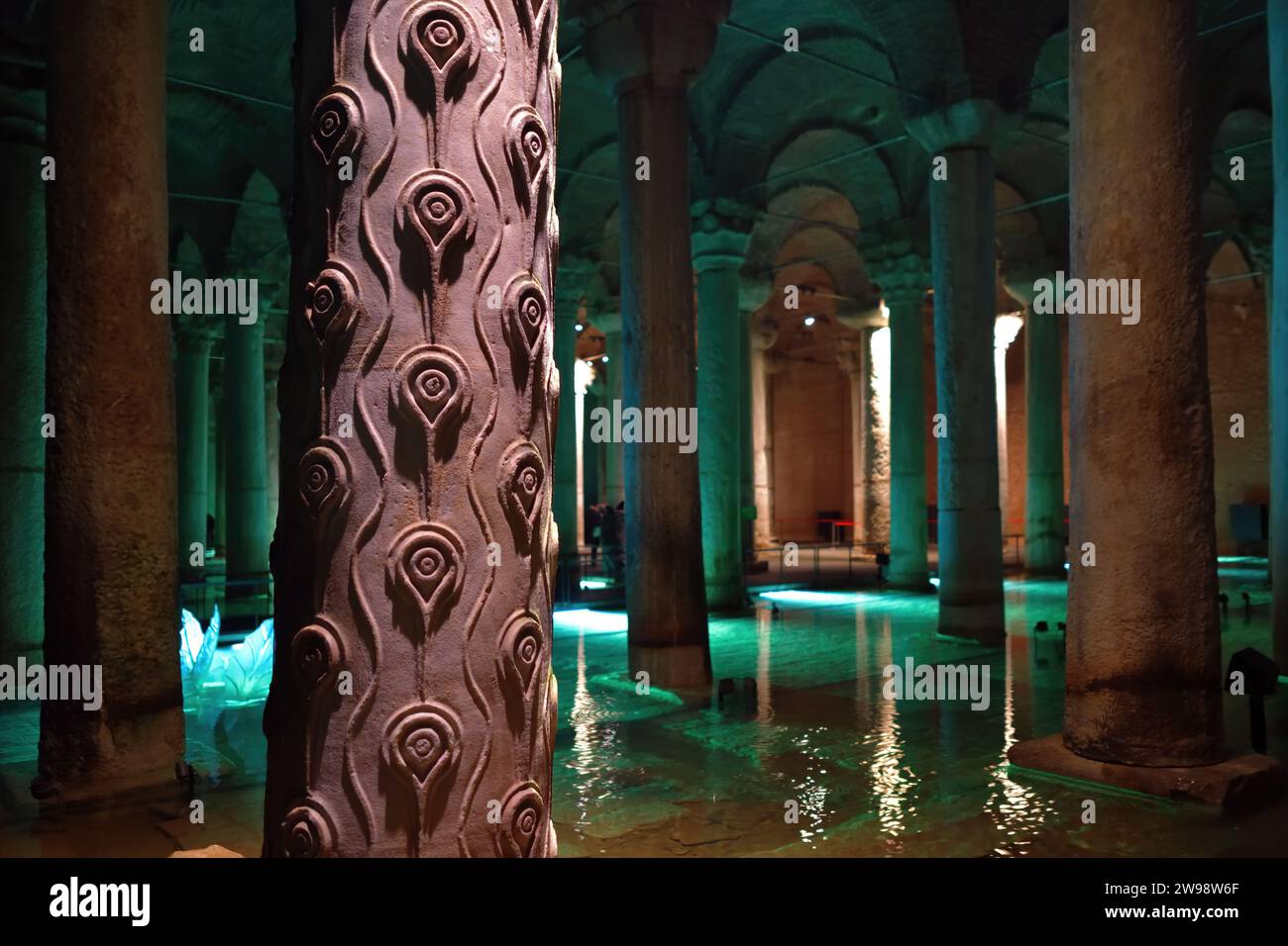 Unique peacock-eyed column in the Basilica Cistern in the restored ...