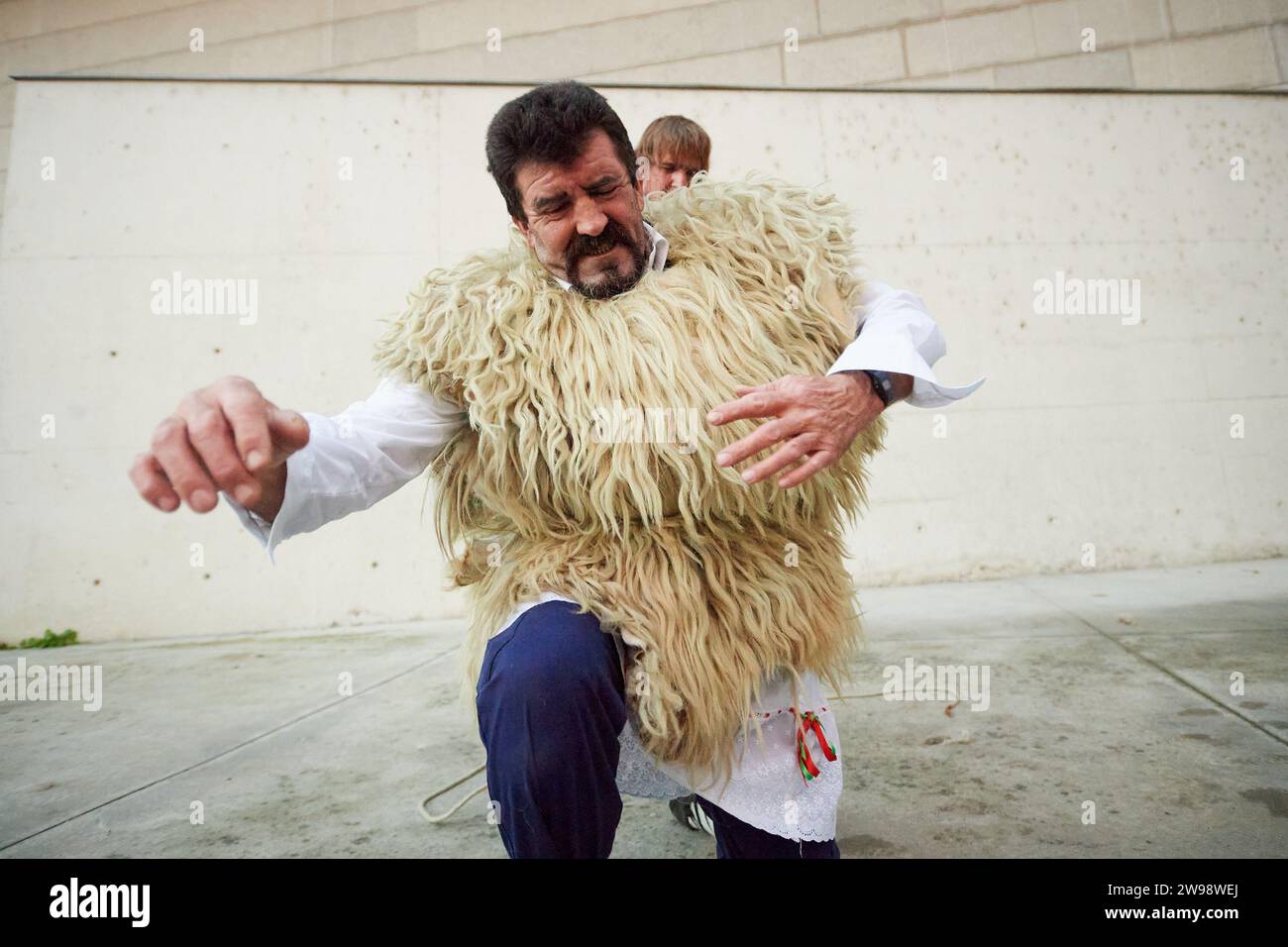 Villava, Spain. 24th Dec, 2023. A joaldunak prepares by putting on his ...