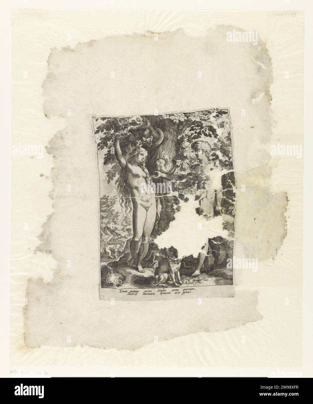 Adam en Eva, anonymous, after Bartholomeus Spranger, after Hendrick Goltzius, 1585 - 1596 print ...