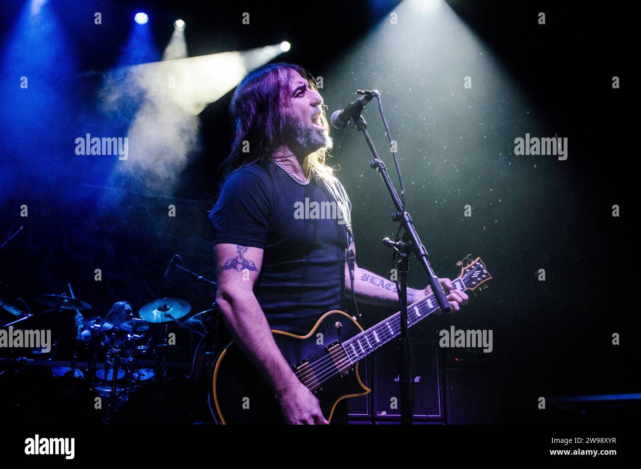 Sakis Tolis (frontman of Rotting Christ) performing with his band at ...