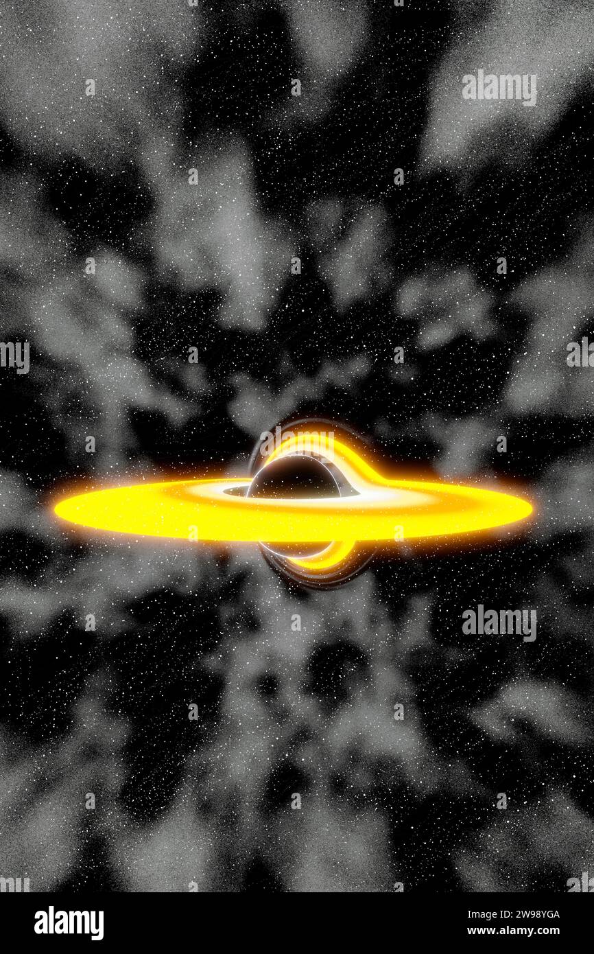 Three-dimensional rendering photograph of black hole effect surrounded ...