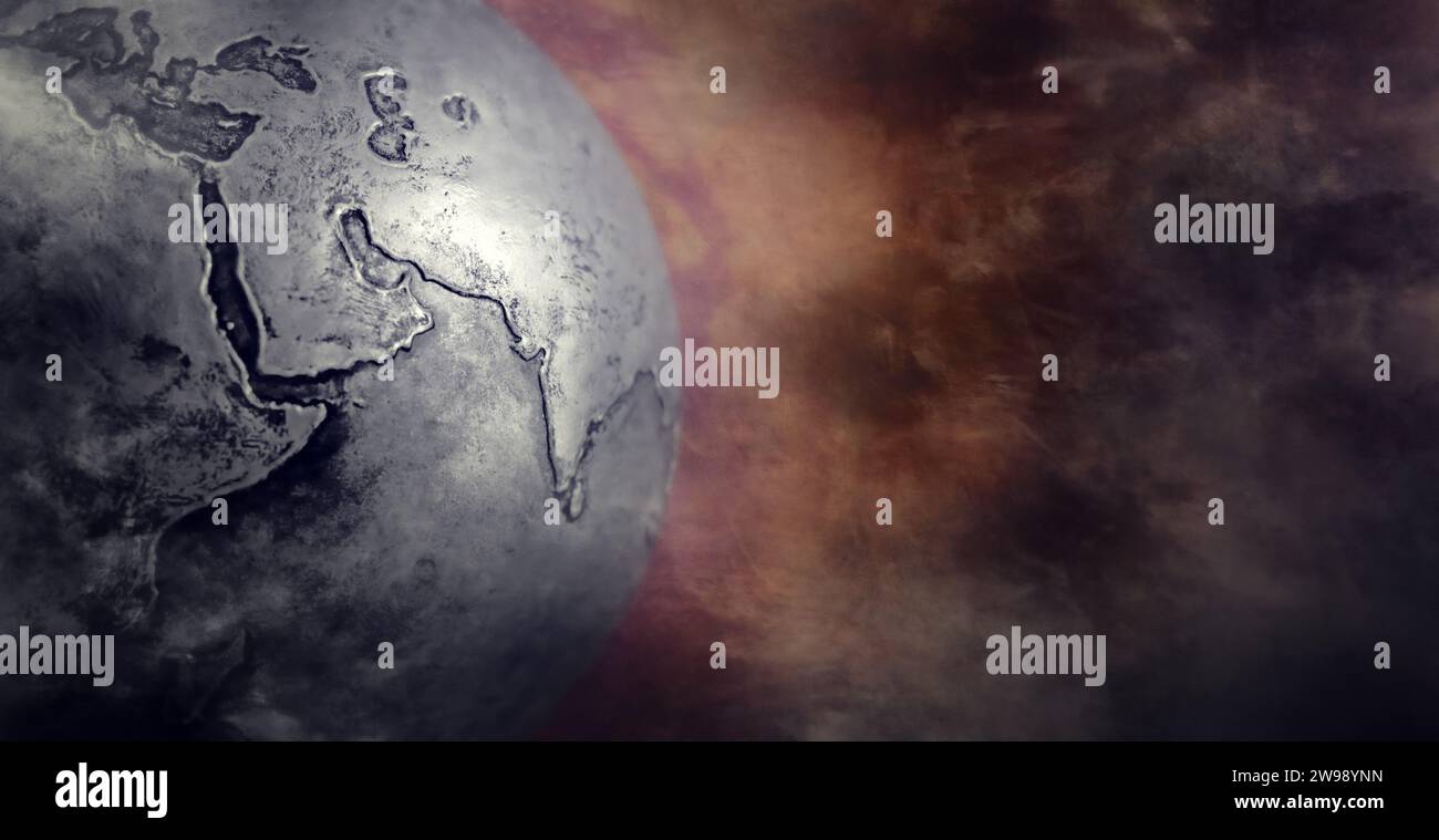 Iron globe of the world with a zoomed-in detail of Central Asia and ...