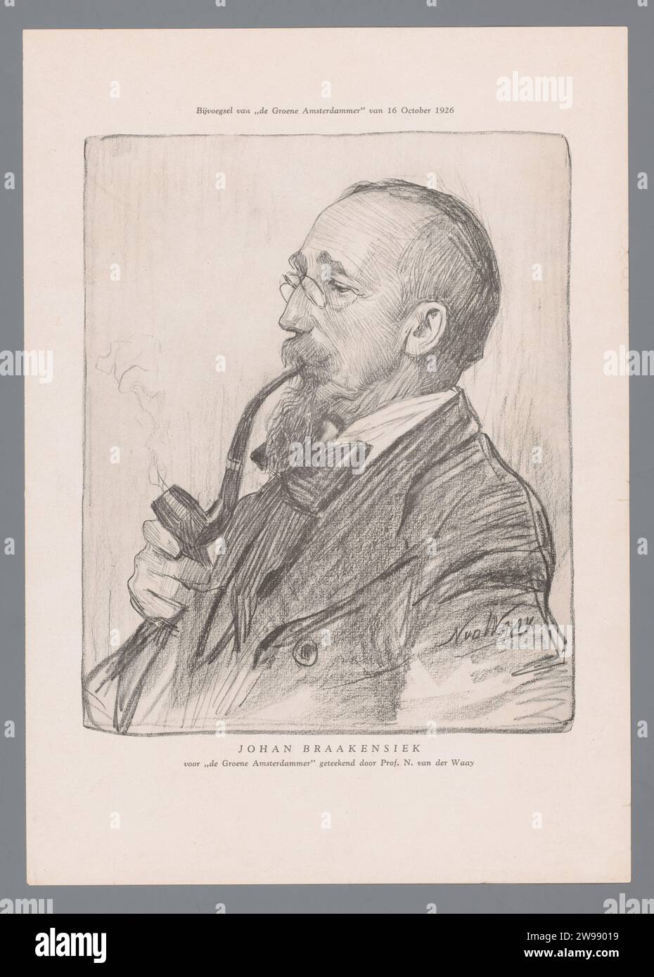 Portrait of Johan Braakensiek, Nicolaas van der Waay, 1926 print paper ...