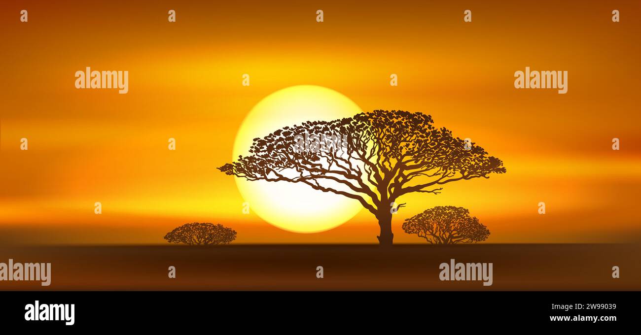 Africa savannah at sunset background Stock Vector Image & Art - Alamy