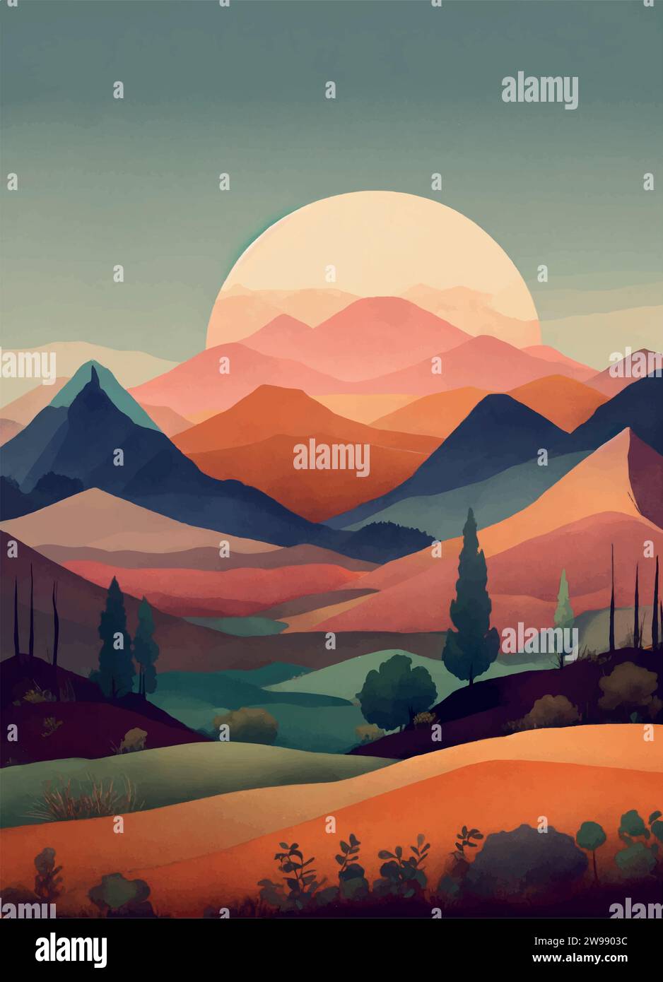 Leaf tree trees mountains Stock Vector Images - Alamy