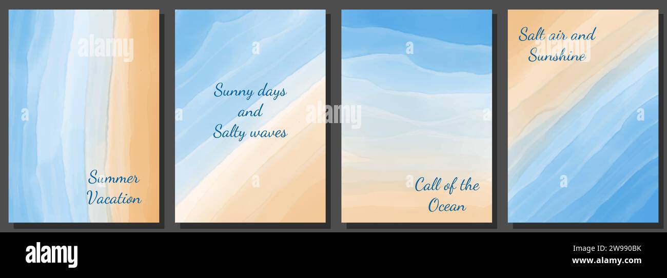 Set of seashore watercolor backgrounds, vector template for banners ...