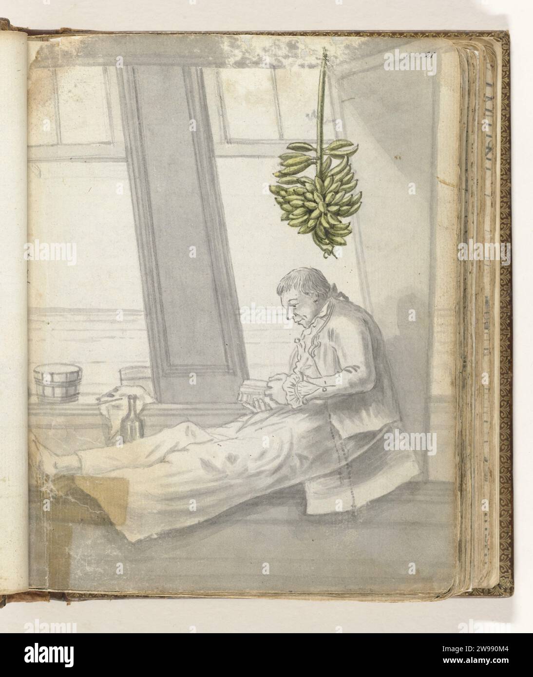 Man with book in front of the window, Jan Brandes, 1785 - 1786 drawing ...