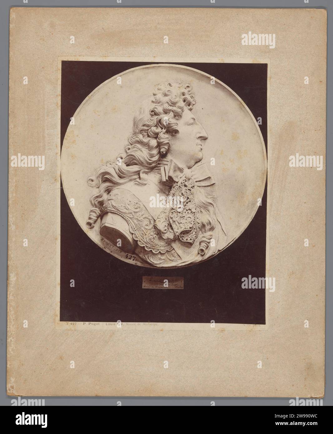 Relief with portrait of King Louis XIV and Profil, by P. Puget, c. 1875 ...