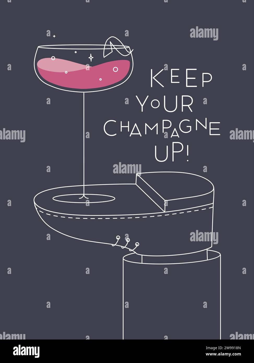 Alcohol poster. Champagne wide glass with lettering stands on foot ...