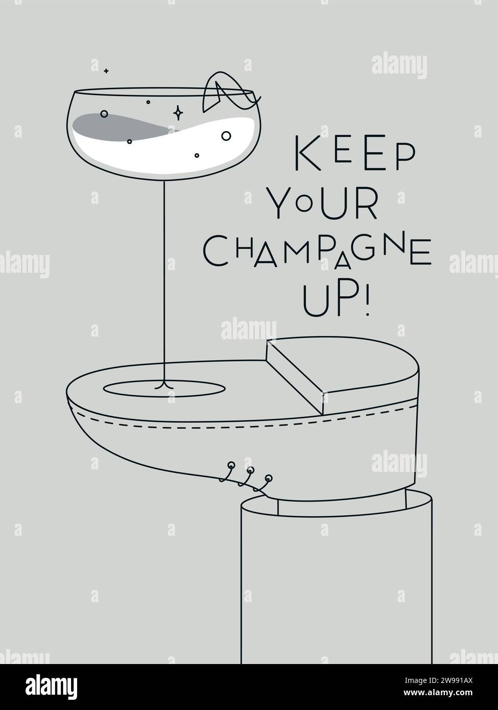 Alcohol poster. Champagne wide glass with lettering stands on foot ...