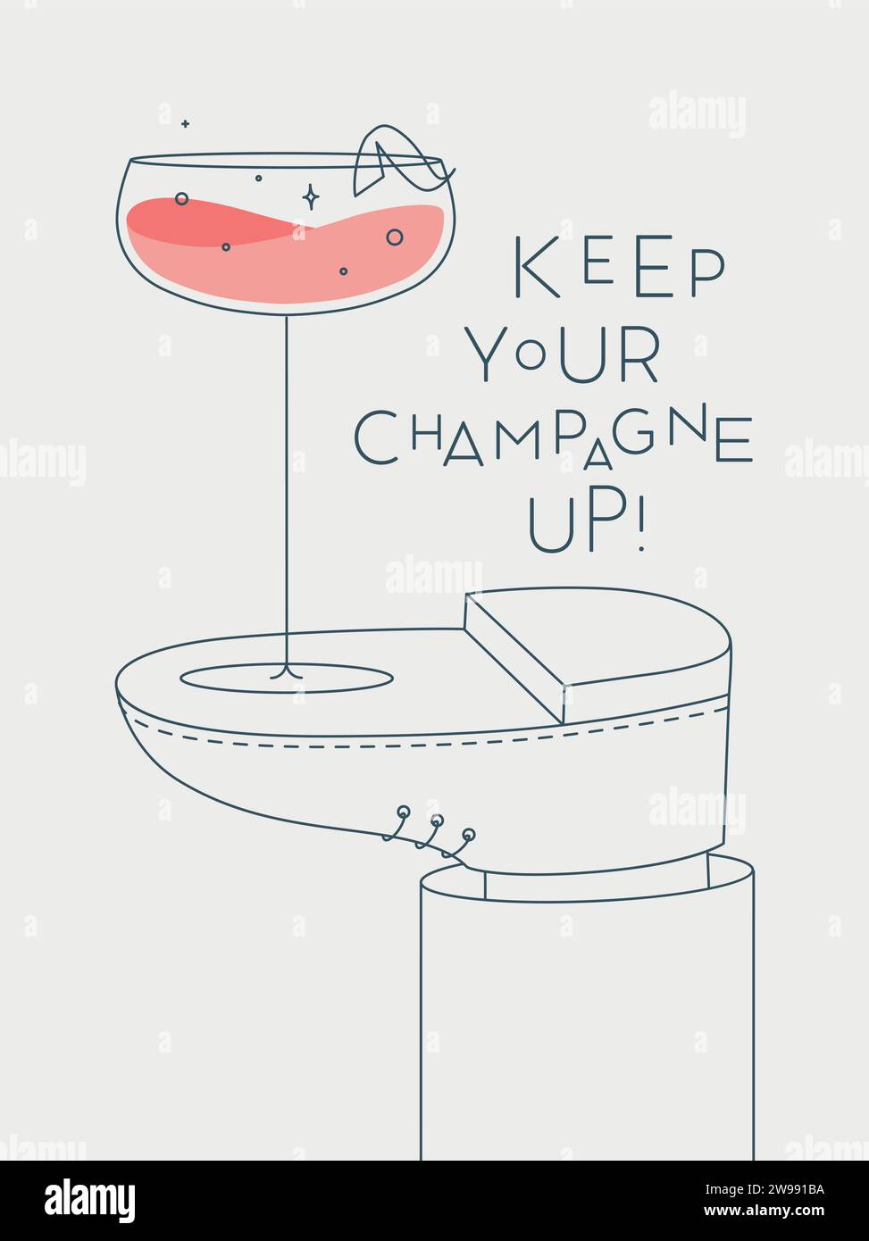 Alcohol poster. Champagne wide glass with lettering stands on foot ...