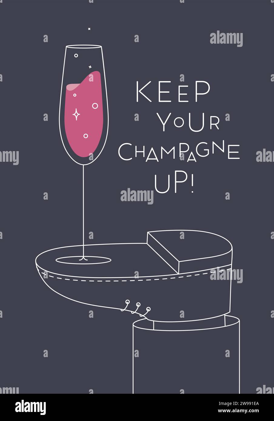 Alcohol poster. Champagne glass with lettering stands on foot drawing ...