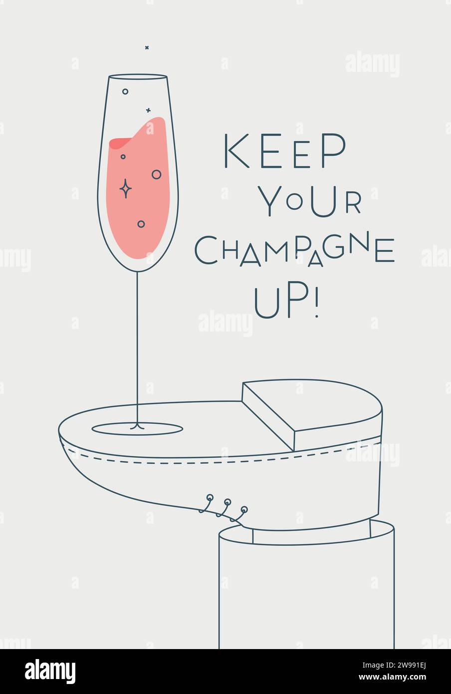 Alcohol poster. Champagne glass with lettering stands on foot drawing ...