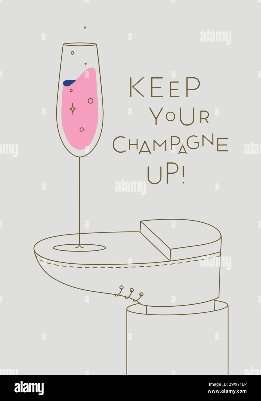 Alcohol poster. Champagne glass with lettering stands on foot drawing ...