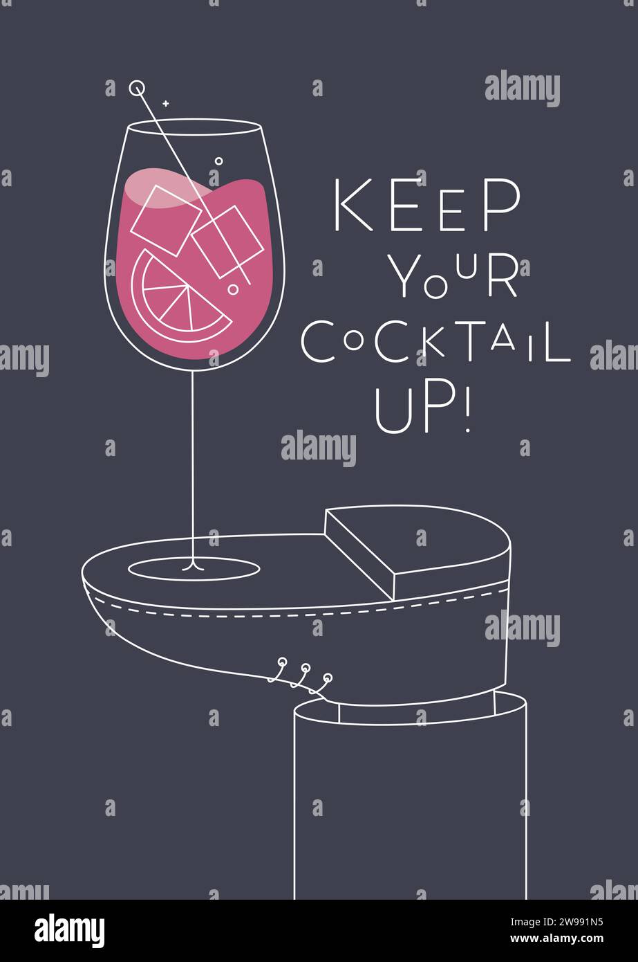 Alcohol poster. Cocktail spritz glass with lettering stands on foot ...