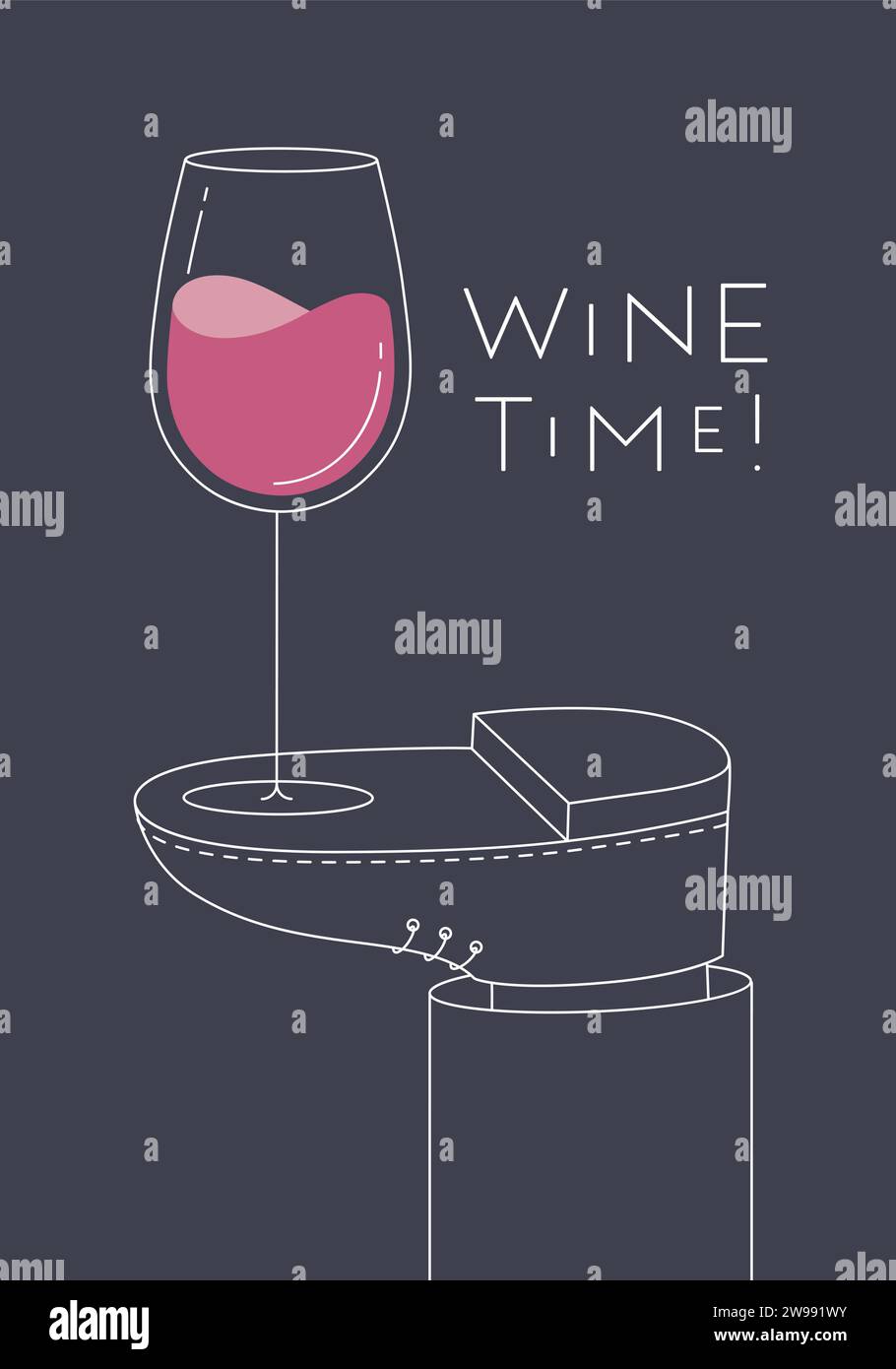 Alcohol poster. Wine glass with lettering stands on foot drawing in ...