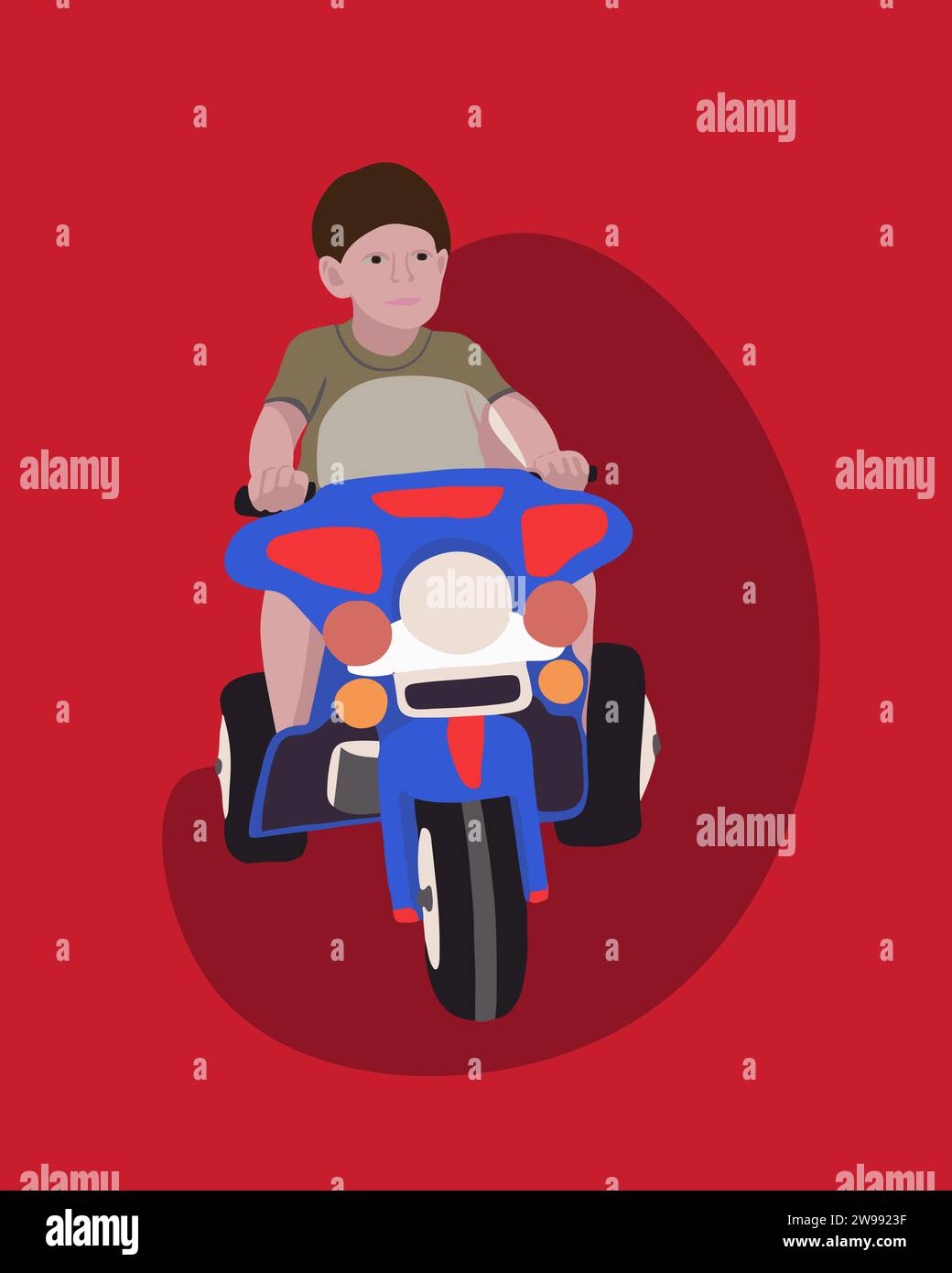 Vector isolated illustration of a boy on a kids motorcycle Stock Vector ...