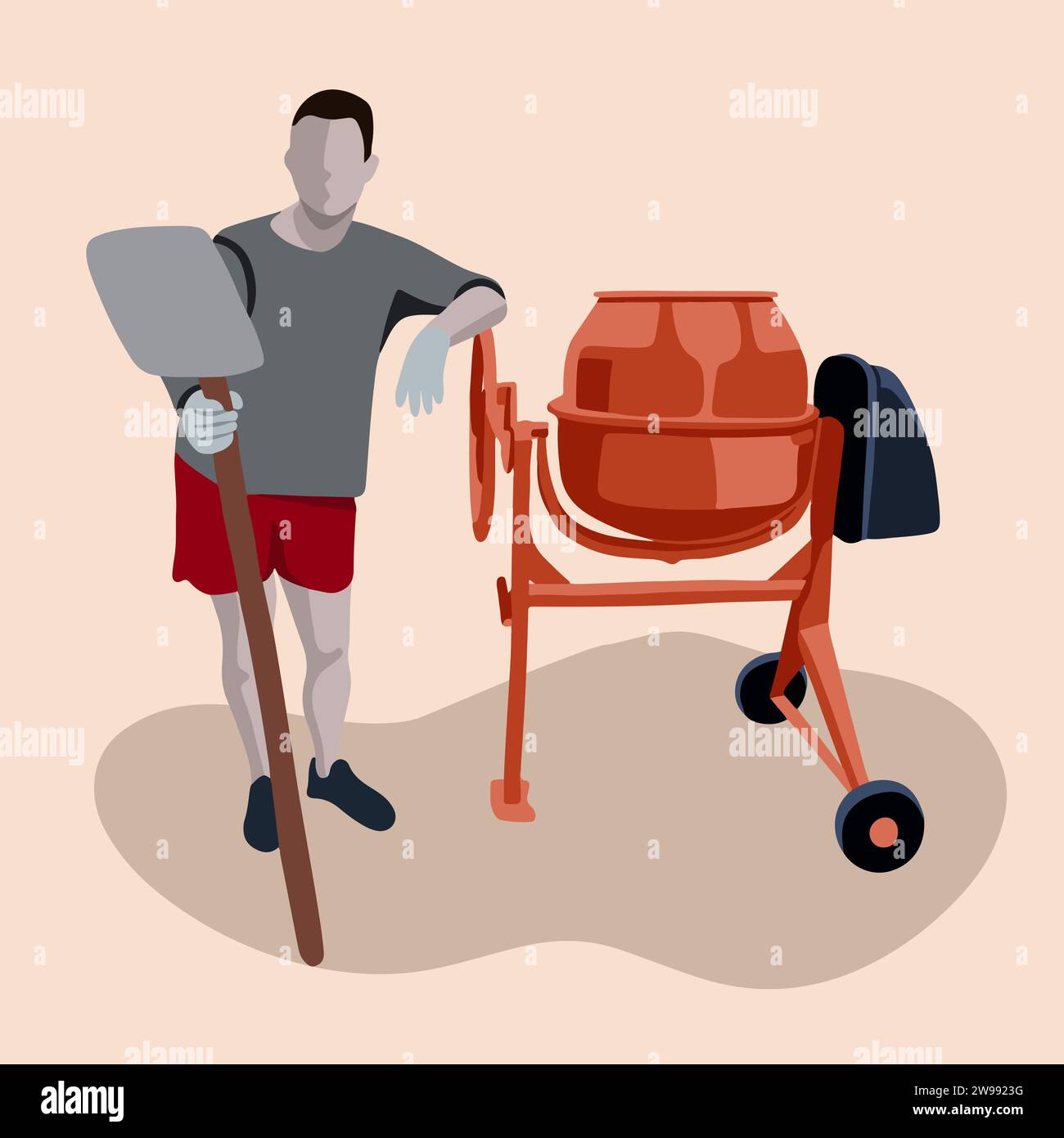Vector isolated illustration of a man with a concrete mixer Stock ...