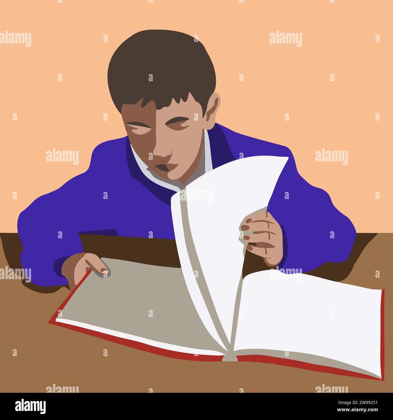 Vector illustration of a boy doing homework Stock Vector Image & Art ...